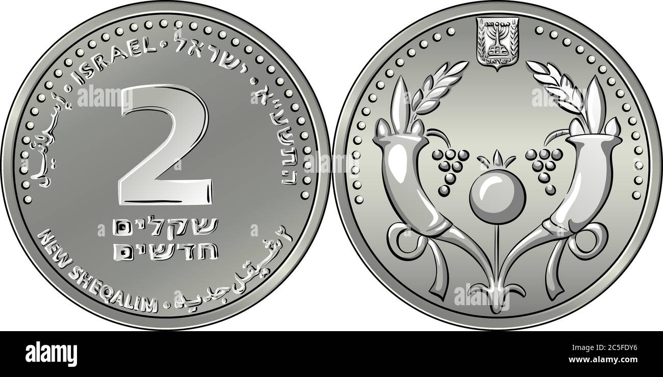 Vector Israeli silver money two shekels coin. Nominal on reverse, Two ...