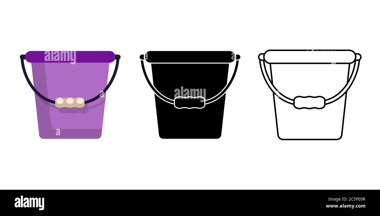 Plastic Buckets set for cleaning on white background. Stock Vector ...