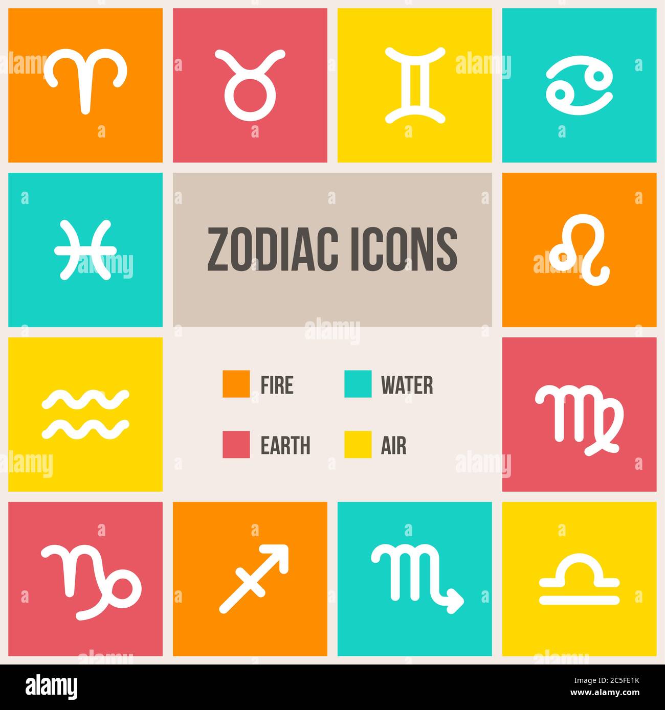 Zodiac signs in flat style. Set of colorful square icons. Vector ...