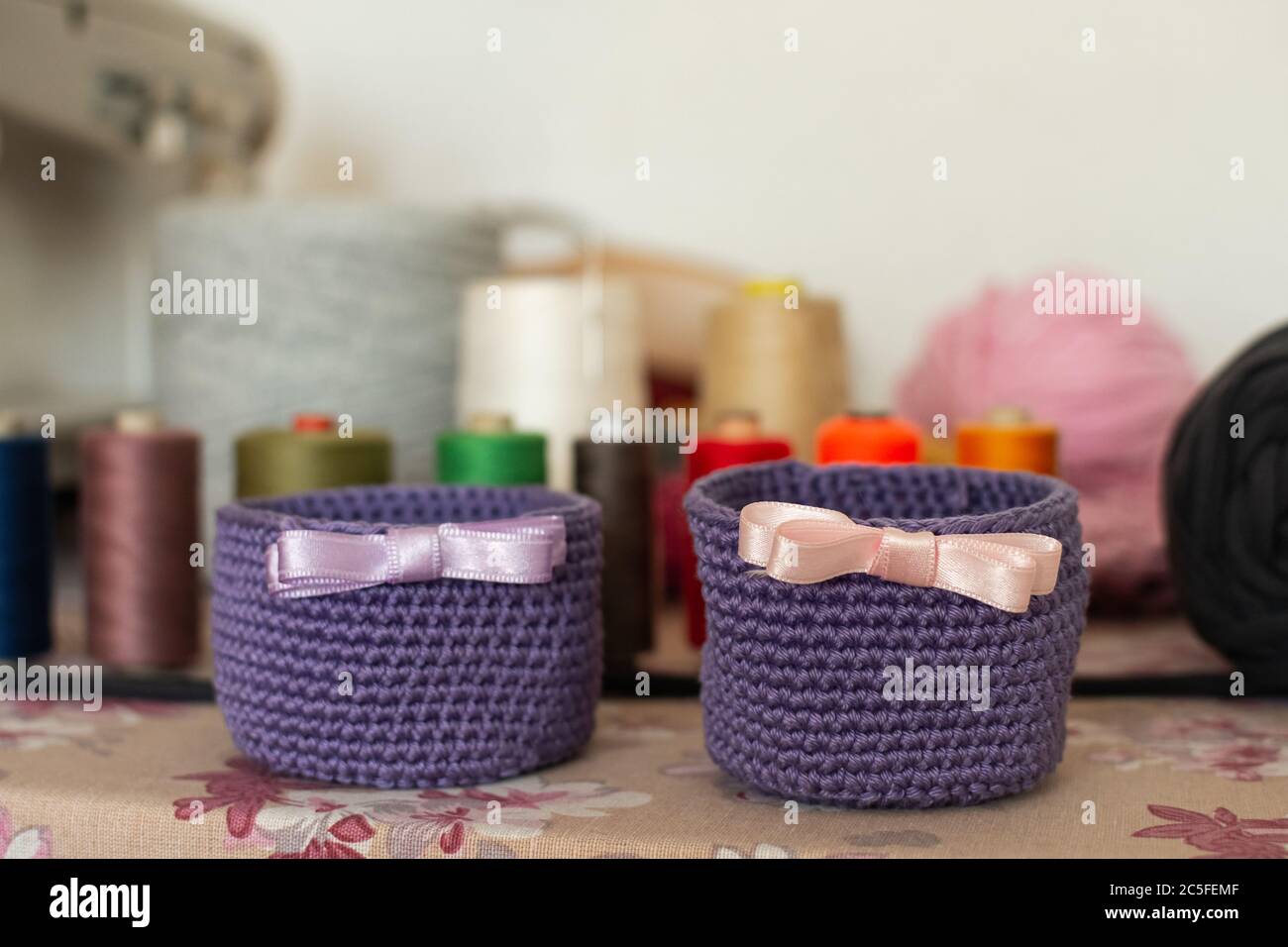 Little purple sewing boxes Stock Photo - Alamy