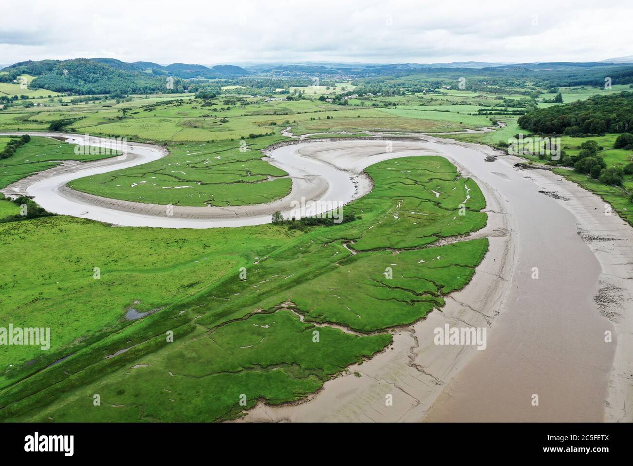 Aerial drone view of Urr Water river near Kippdford and Dalbeattie ...