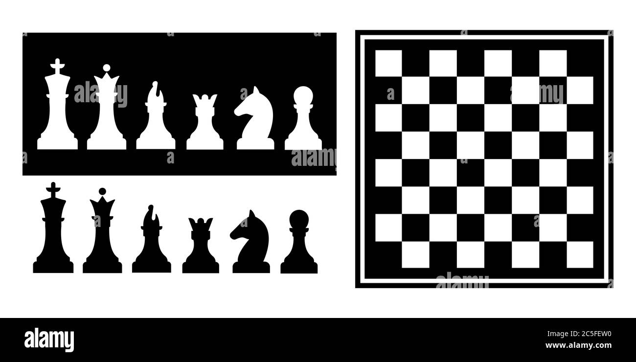 Chess board game on white background. Silhouettes of chess pieces ...