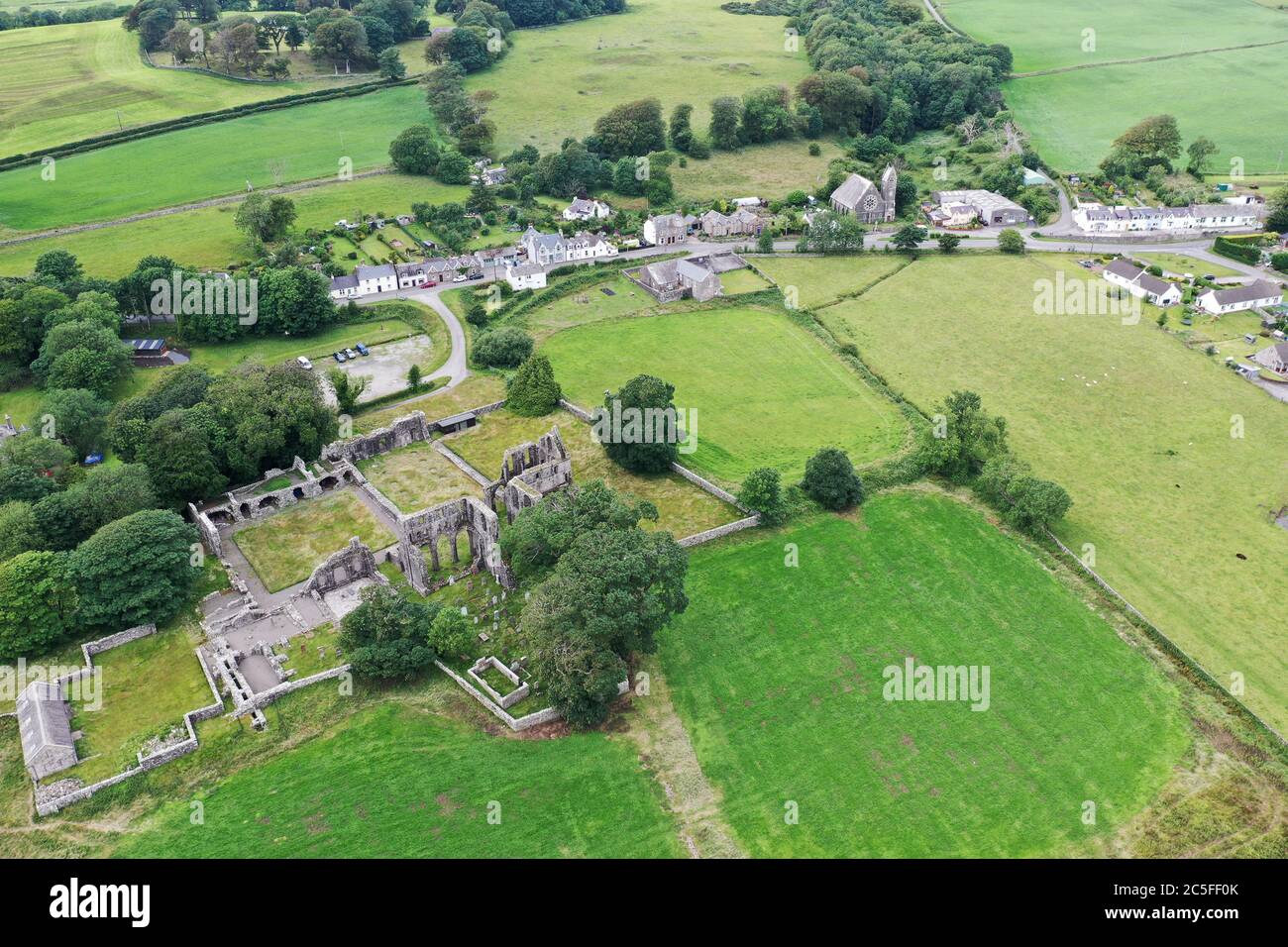 Aerial drone view of Dundrennan Abbey Dumfries and Galloway Stock Photo ...