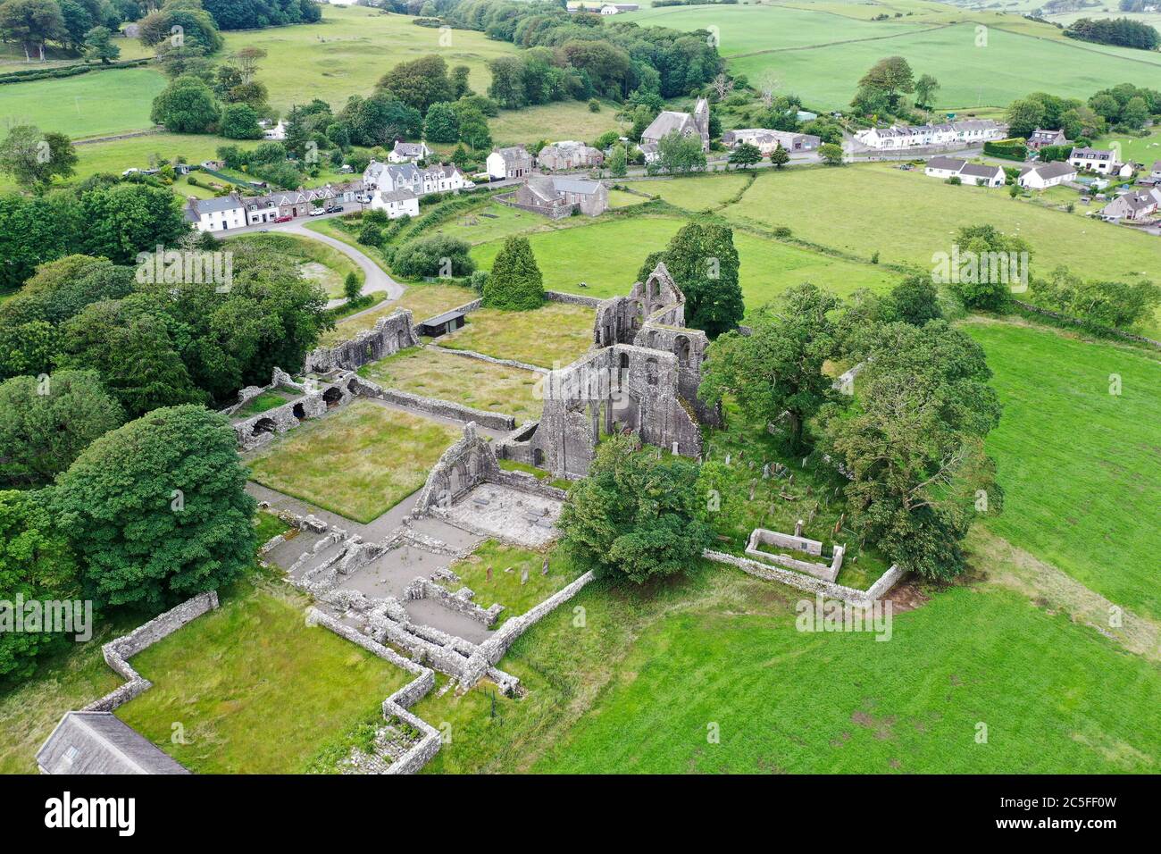 Aerial drone view of Dundrennan Abbey Dumfries and Galloway Stock Photo ...