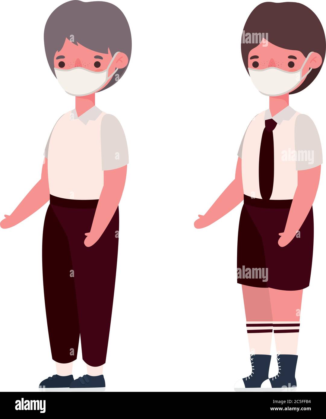 Boys kids with uniforms medical masks design, Back to school and social ...