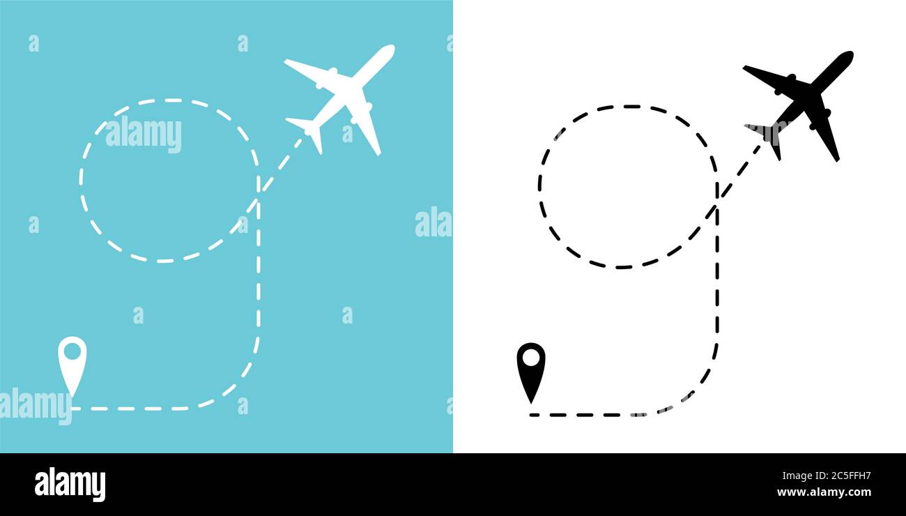 Airplane track to point with dashed line way or air lines, plane icon ...