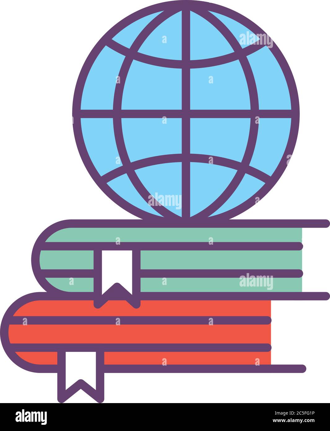 Global Sphere On Books Line And Fill Style Icon Design Communication