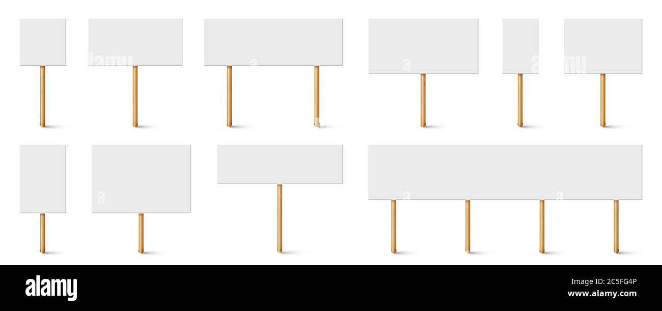Blank protest sign with wooden holder. Realistic vector demonstration ...