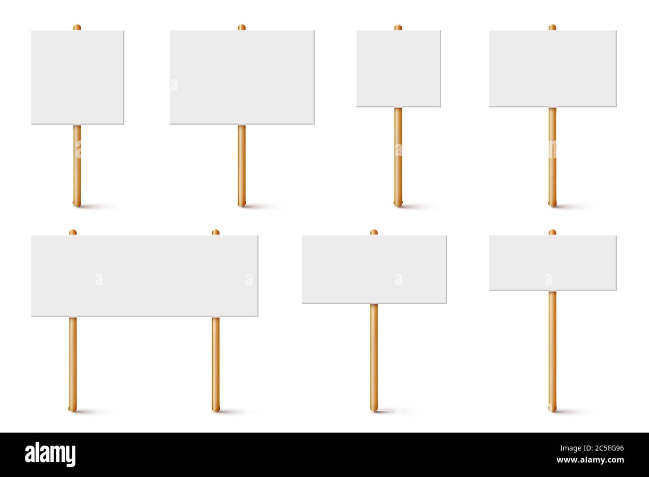 Blank protest sign with wooden holder. Realistic vector demonstration ...
