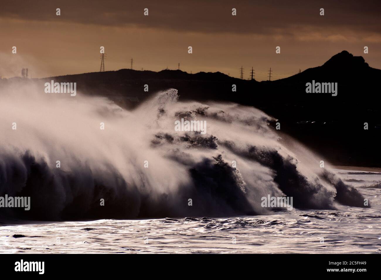 Rough Sea with Large Waves Breaking on the Coast Stock Photo - Alamy
