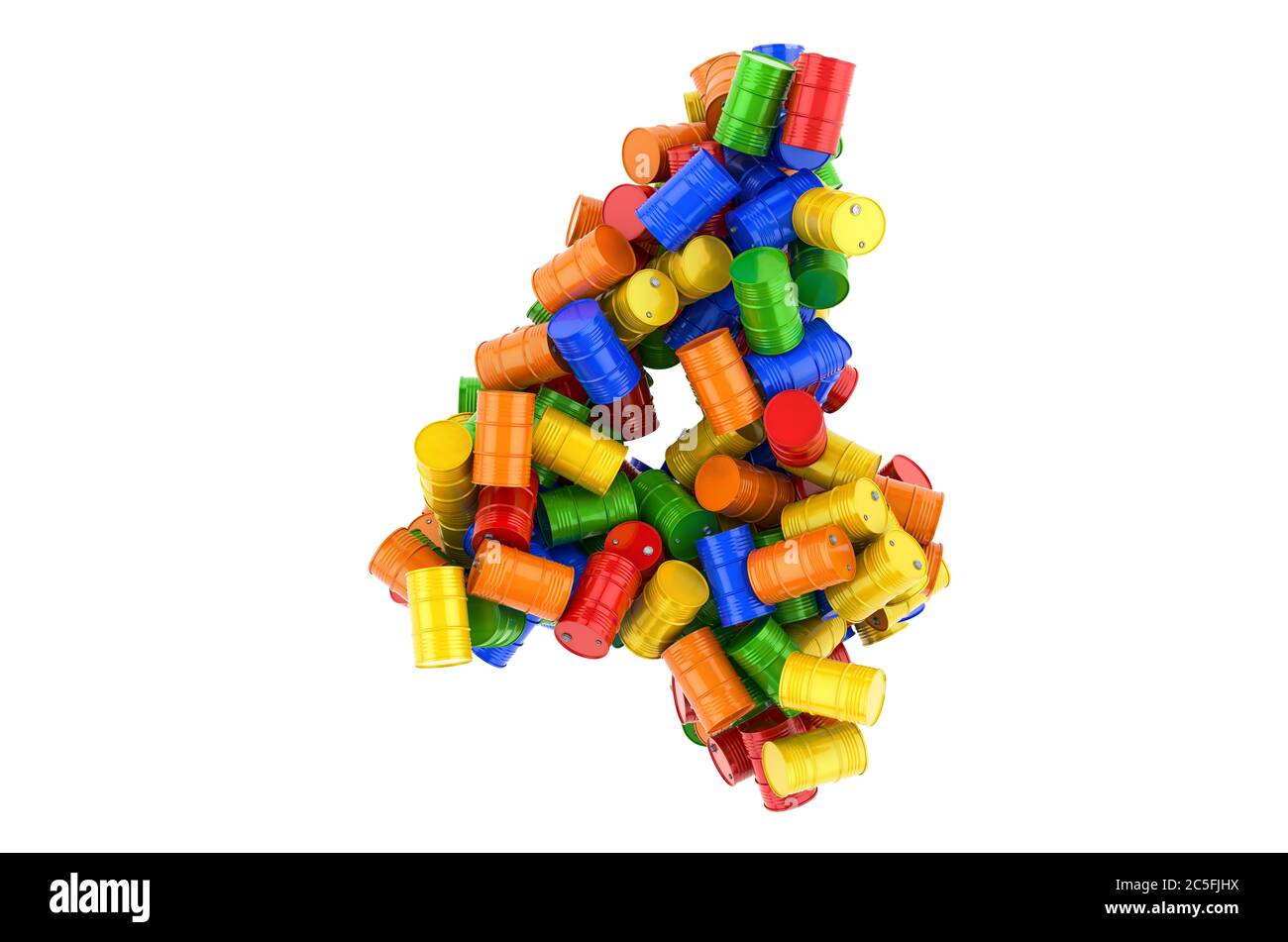 Number 4 from colored steel barrels, 3D rendering isolated on white ...