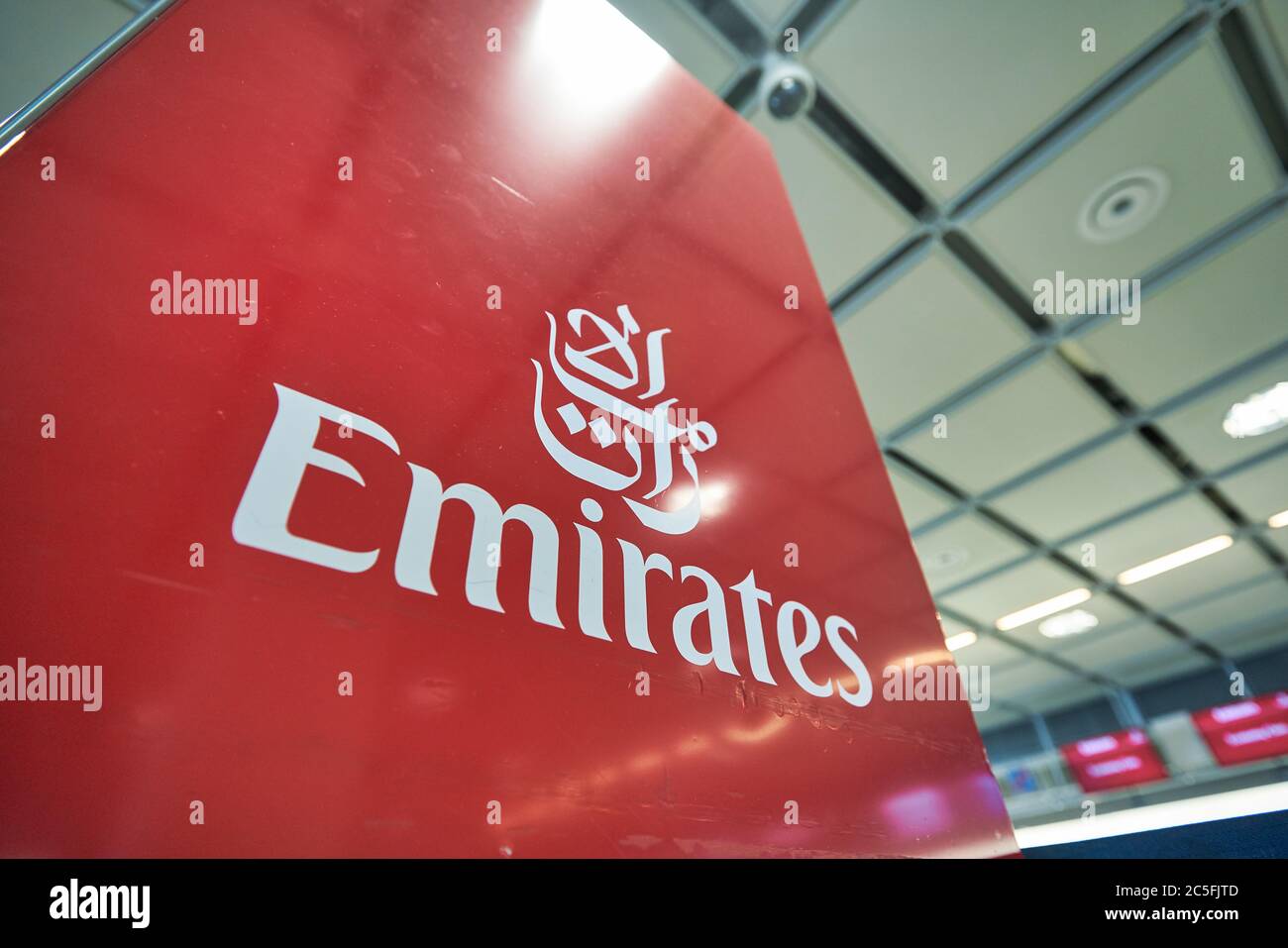 MUNICH, GERMANY - CIRCA JANUARY, 2020: close up shot of Emirates sign ...