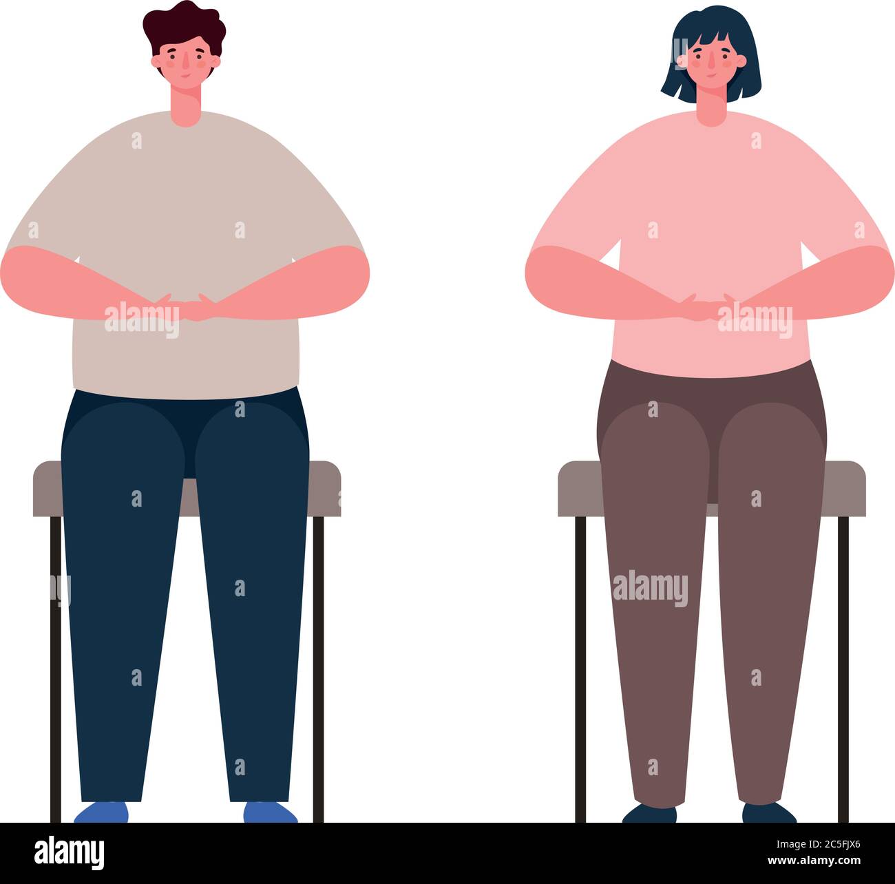 Woman and man avatar sitting in chairs design, Person people and human ...