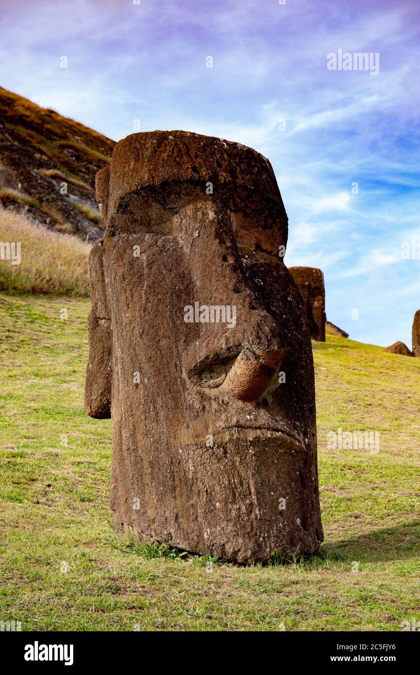 Stone statues Moai on Easter Island Rapa Nui Stock Photo - Alamy