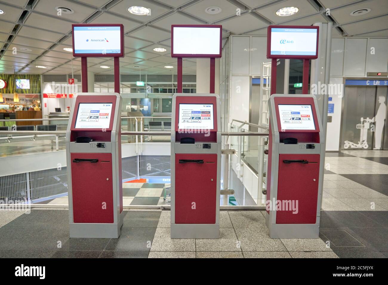 MUNICH, GERMANY - CIRCA JANUARY, 2020: self-service check-in facilities ...