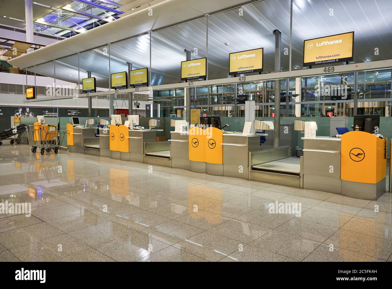 MUNICH, GERMANY - CIRCA JANUARY, 2020: check-in area at Terminal 2 ...