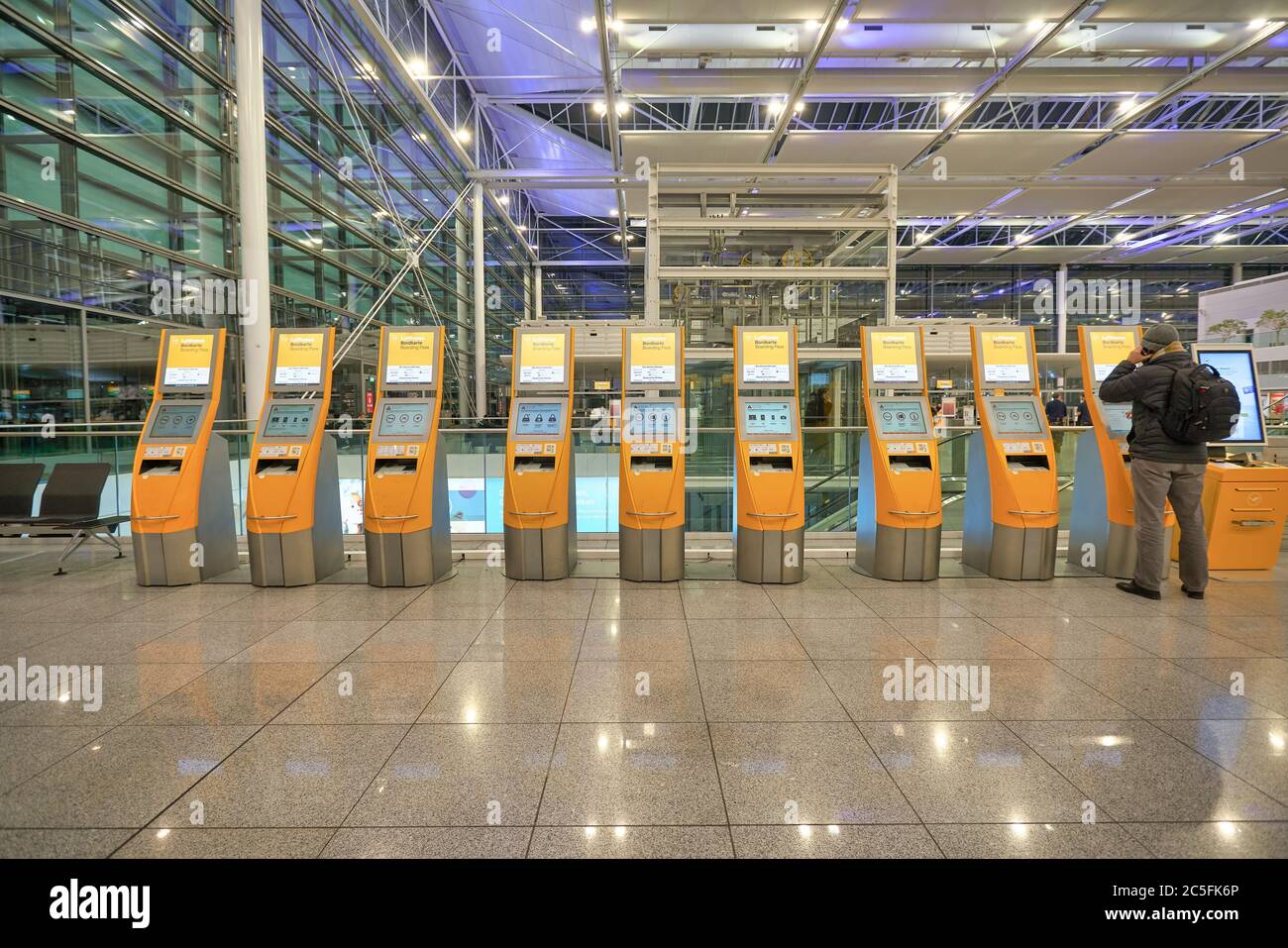 MUNICH, GERMANY - CIRCA JANUARY, 2020: self-service check-in facilities ...