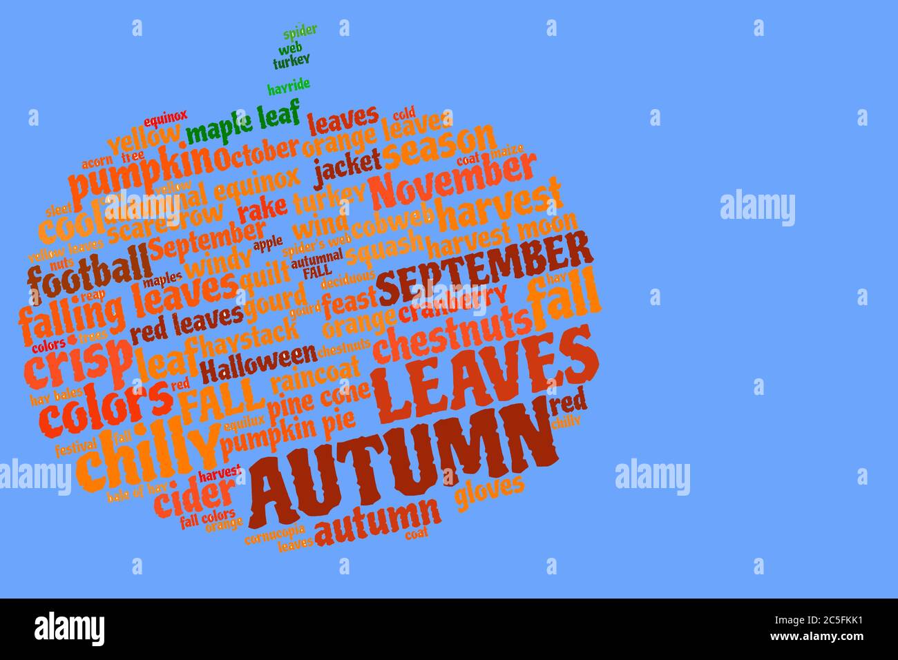 Autumn word cloud graphic of a pumpkin in fall colors, offset with ...