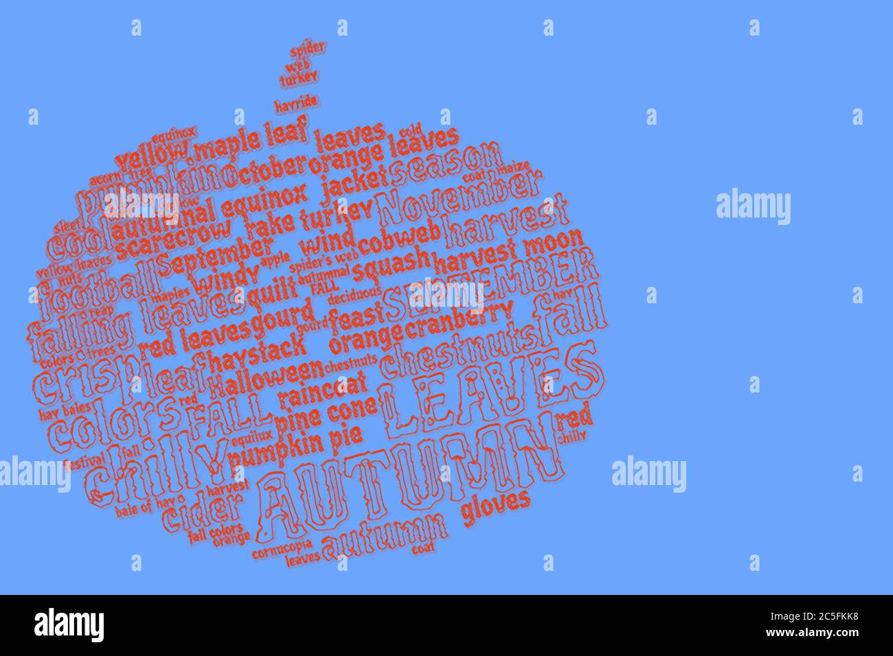 Pumpkin-shaped text cloud, wordle, words on the topic of autumn, offset ...