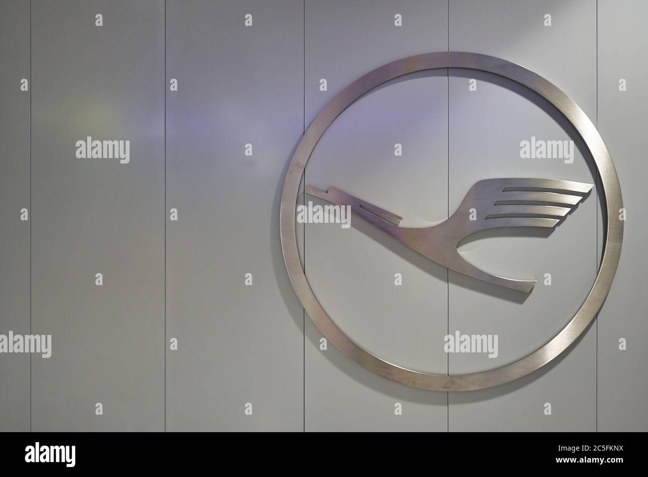 MUNICH, GERMANY - CIRCA JANUARY, 2020: Lufthansa sign seen on a wall in ...