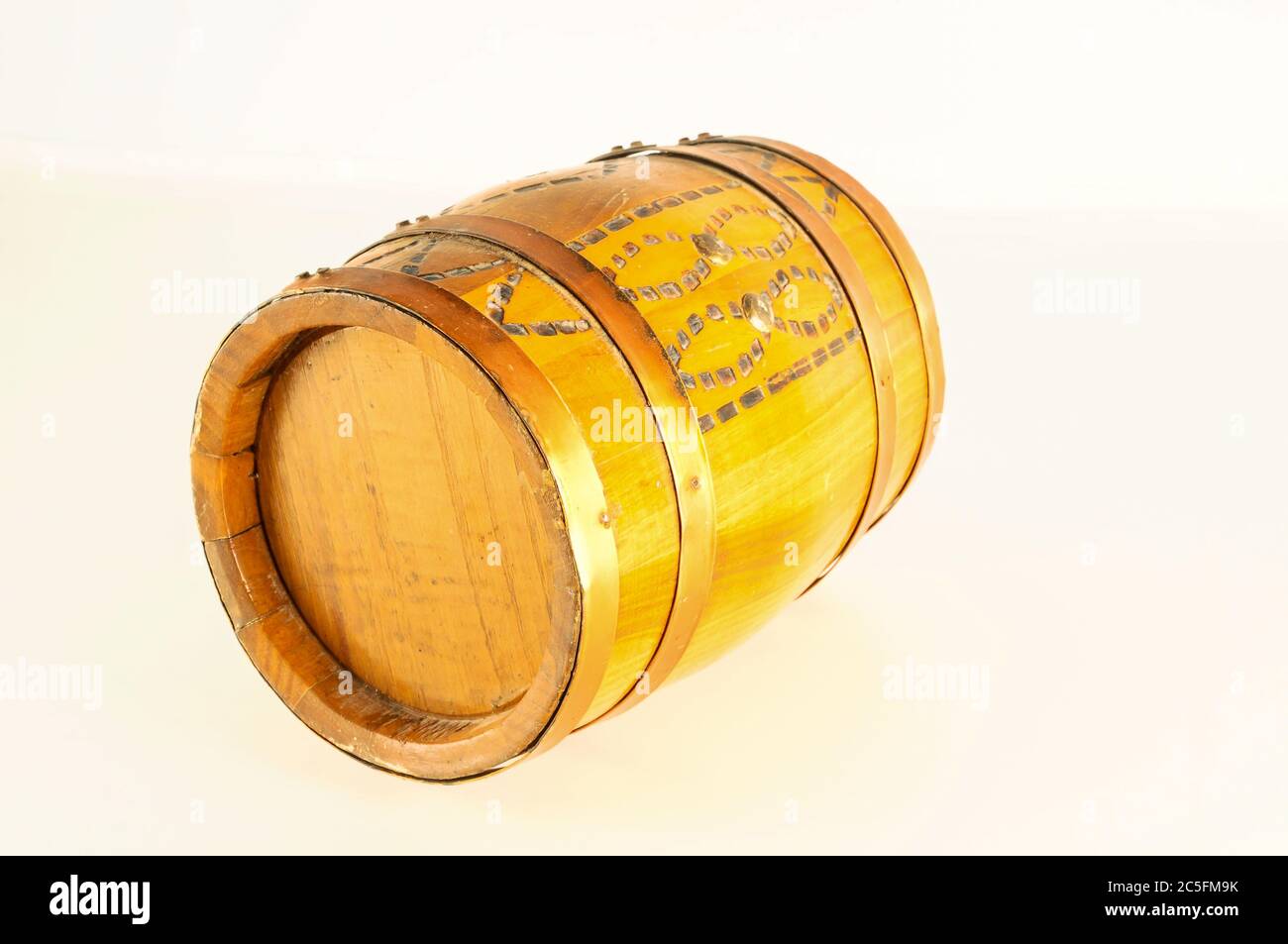 Close-up of decorated wooden barrel Object on a White Background Stock ...