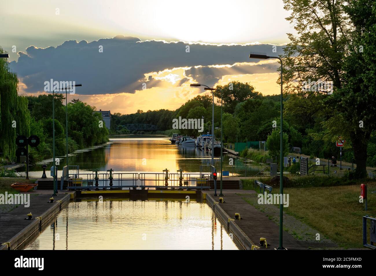 Sunset at Limmer Schleuse by Continental Limmer Stock Photo - Alamy