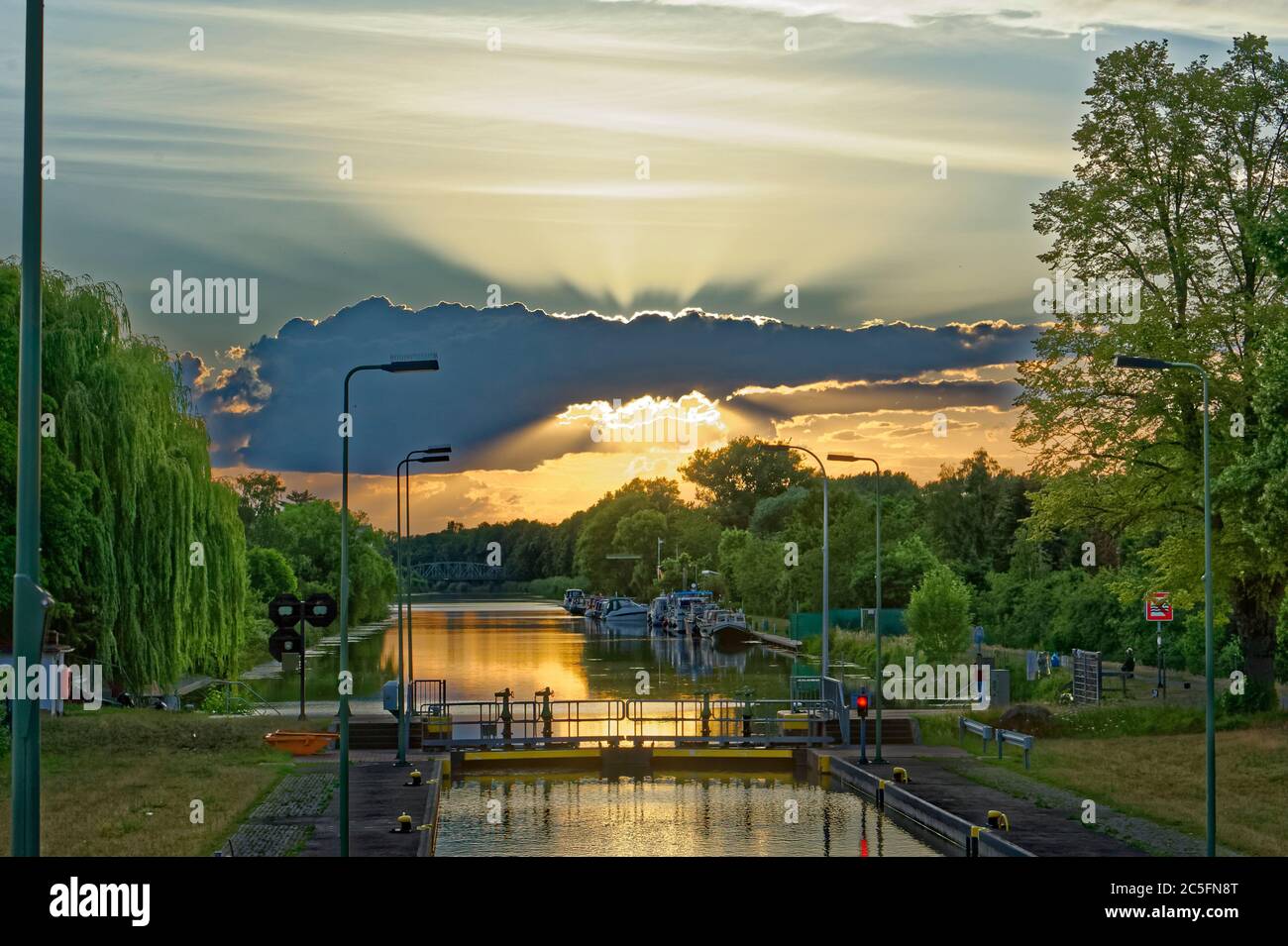 Sunset at Limmer Schleuse by Continental Limmer Stock Photo - Alamy