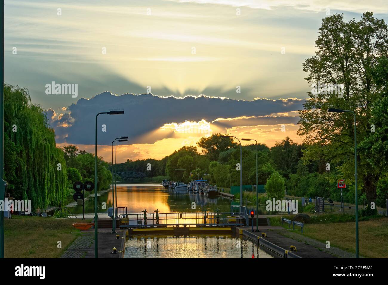 Sunset at Limmer Schleuse by Continental Limmer Stock Photo - Alamy