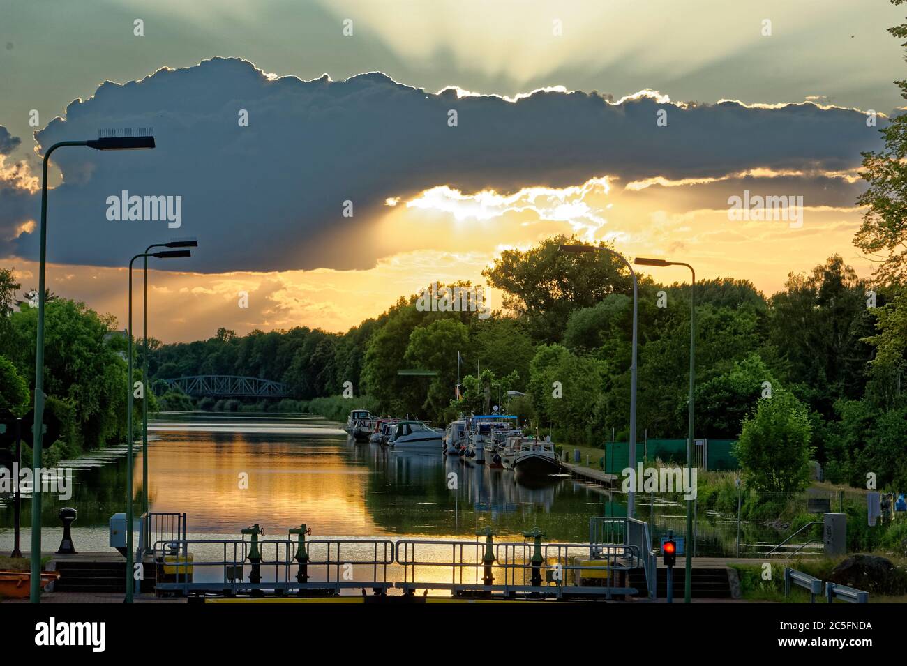 Sunset at Limmer Schleuse by Continental Limmer Stock Photo - Alamy