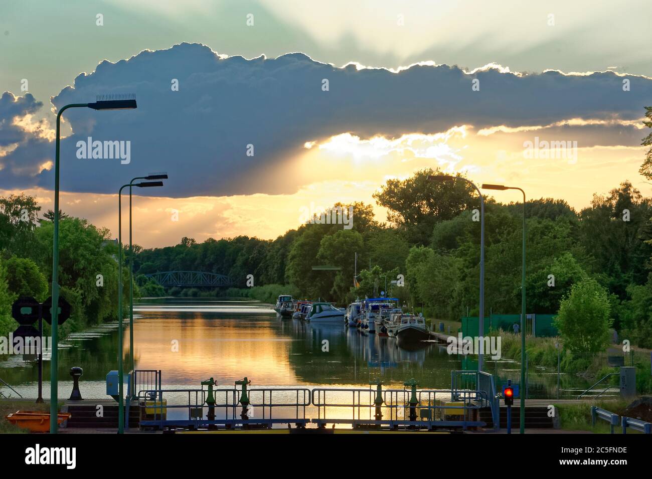 Sunset at Limmer Schleuse by Continental Limmer Stock Photo - Alamy