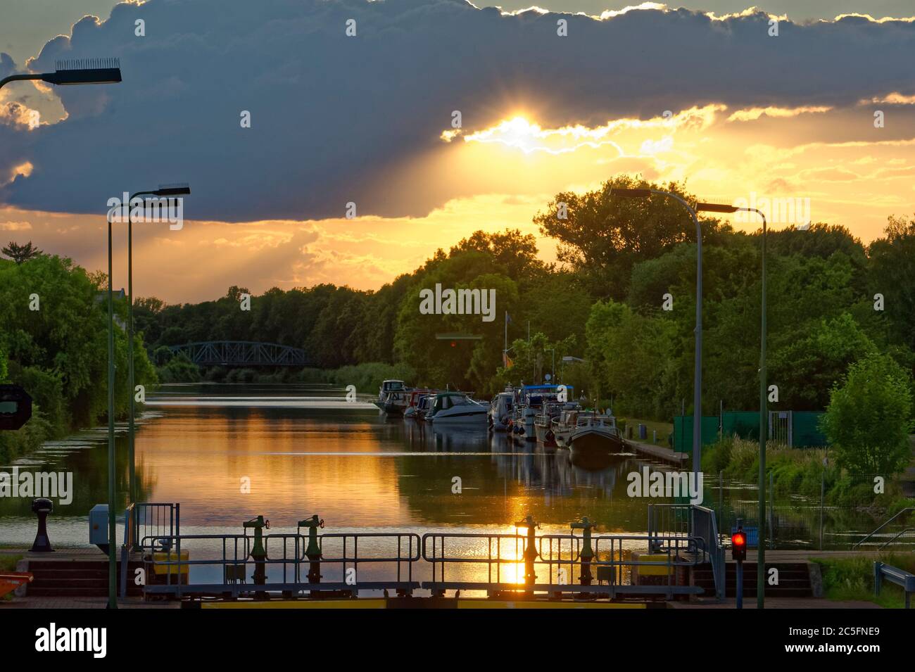 Sunset at Limmer Schleuse by Continental Limmer Stock Photo - Alamy