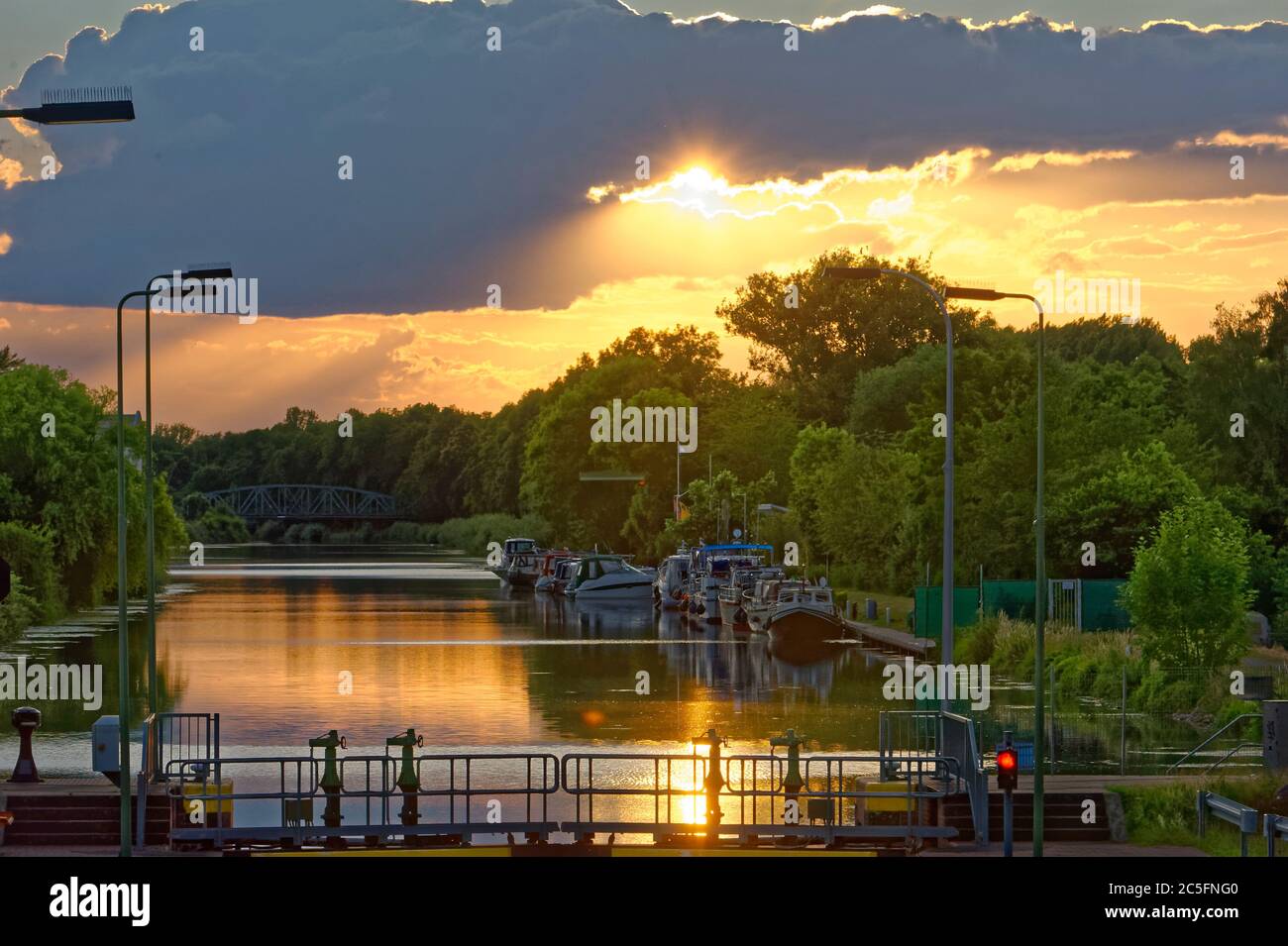 Sunset at Limmer Schleuse by Continental Limmer Stock Photo - Alamy