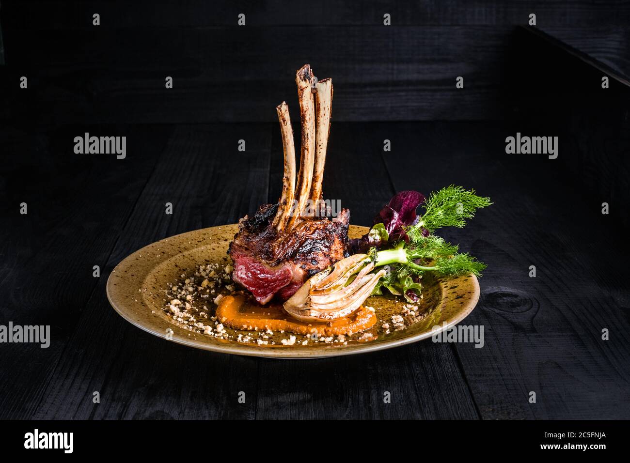 Gourmet Main Entree Course Grilled rack of lamb Stock Photo - Alamy