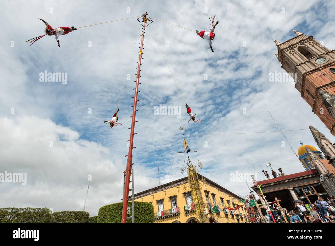 The famous Voladores de Papantla, the Papantla Flyers, perform their ...