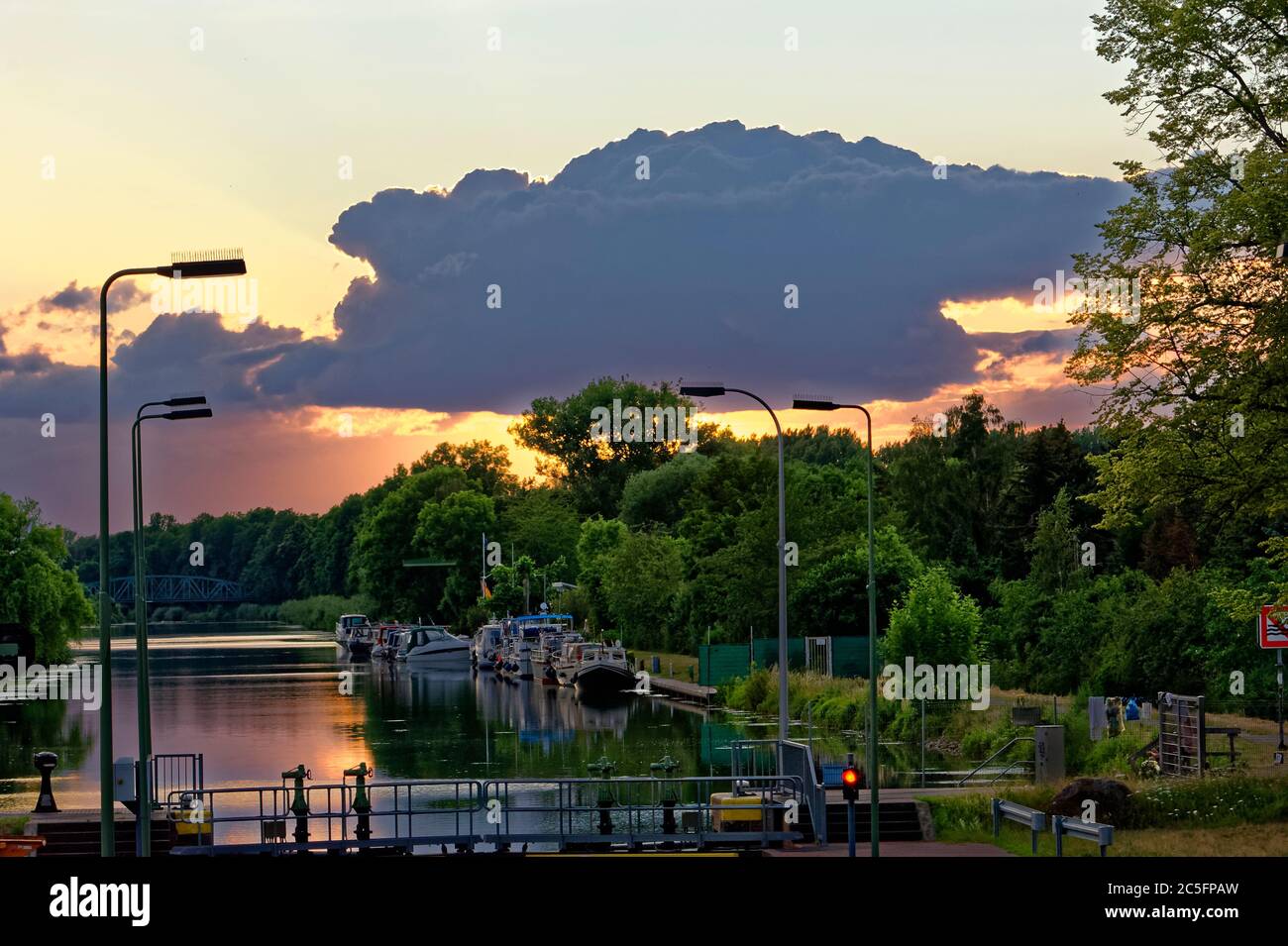 Sunset at Limmer Schleuse by Continental Limmer Stock Photo - Alamy
