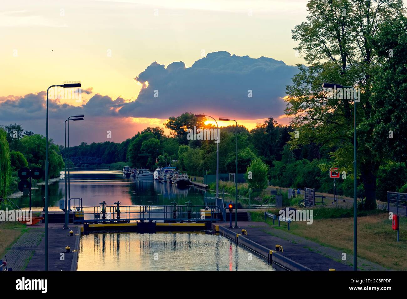 Sunset at Limmer Schleuse by Continental Limmer Stock Photo - Alamy
