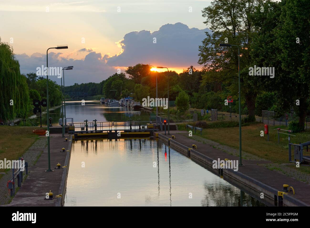 Sunset at Limmer Schleuse by Continental Limmer Stock Photo - Alamy