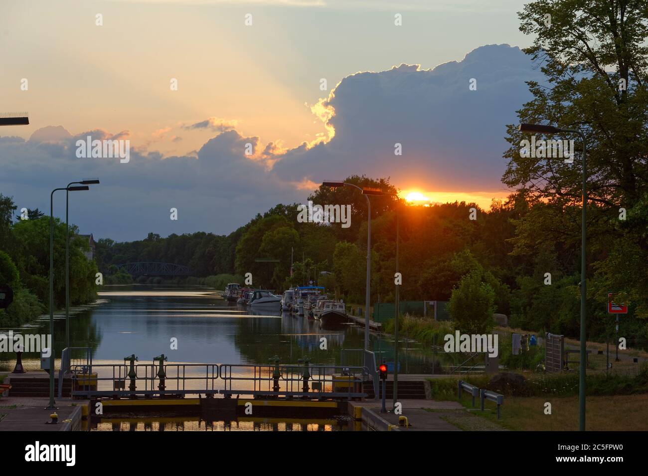 Sunset at Limmer Schleuse by Continental Limmer Stock Photo - Alamy