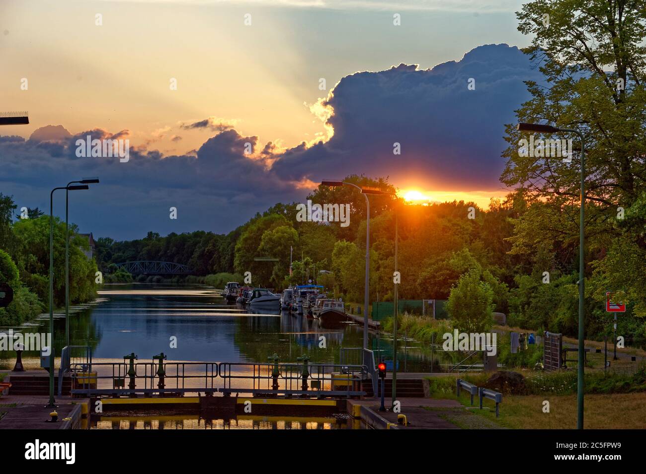 Sunset at Limmer Schleuse by Continental Limmer Stock Photo - Alamy