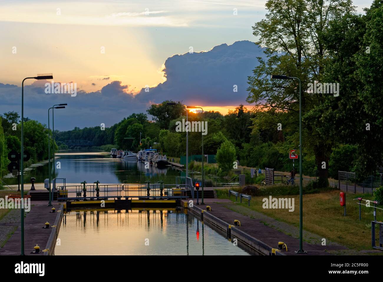 Sunset at Limmer Schleuse by Continental Limmer Stock Photo - Alamy