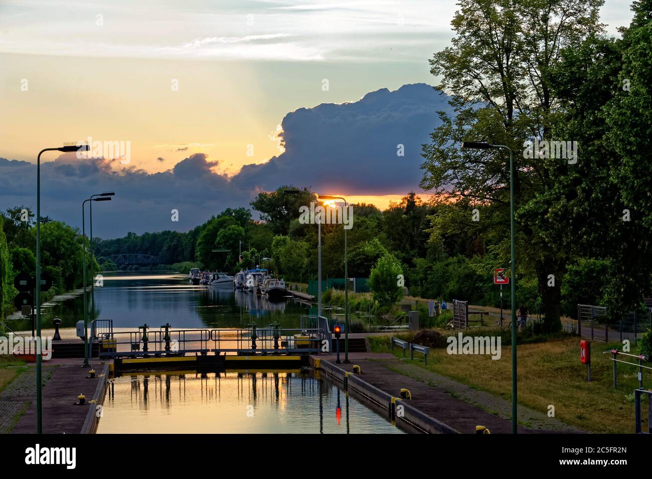 Sunset at Limmer Schleuse by Continental Limmer Stock Photo - Alamy