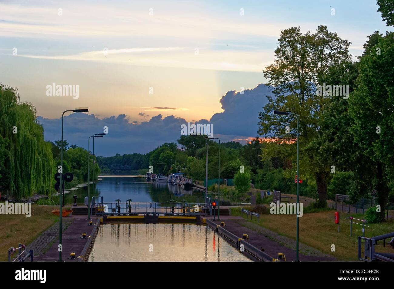 Sunset at Limmer Schleuse by Continental Limmer Stock Photo - Alamy