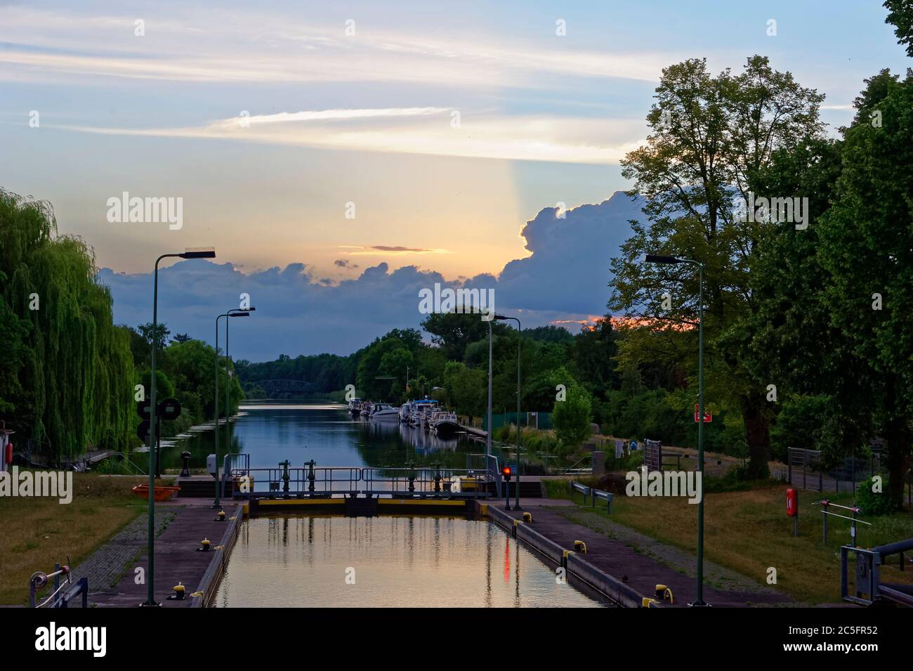 Sunset at Limmer Schleuse by Continental Limmer Stock Photo - Alamy