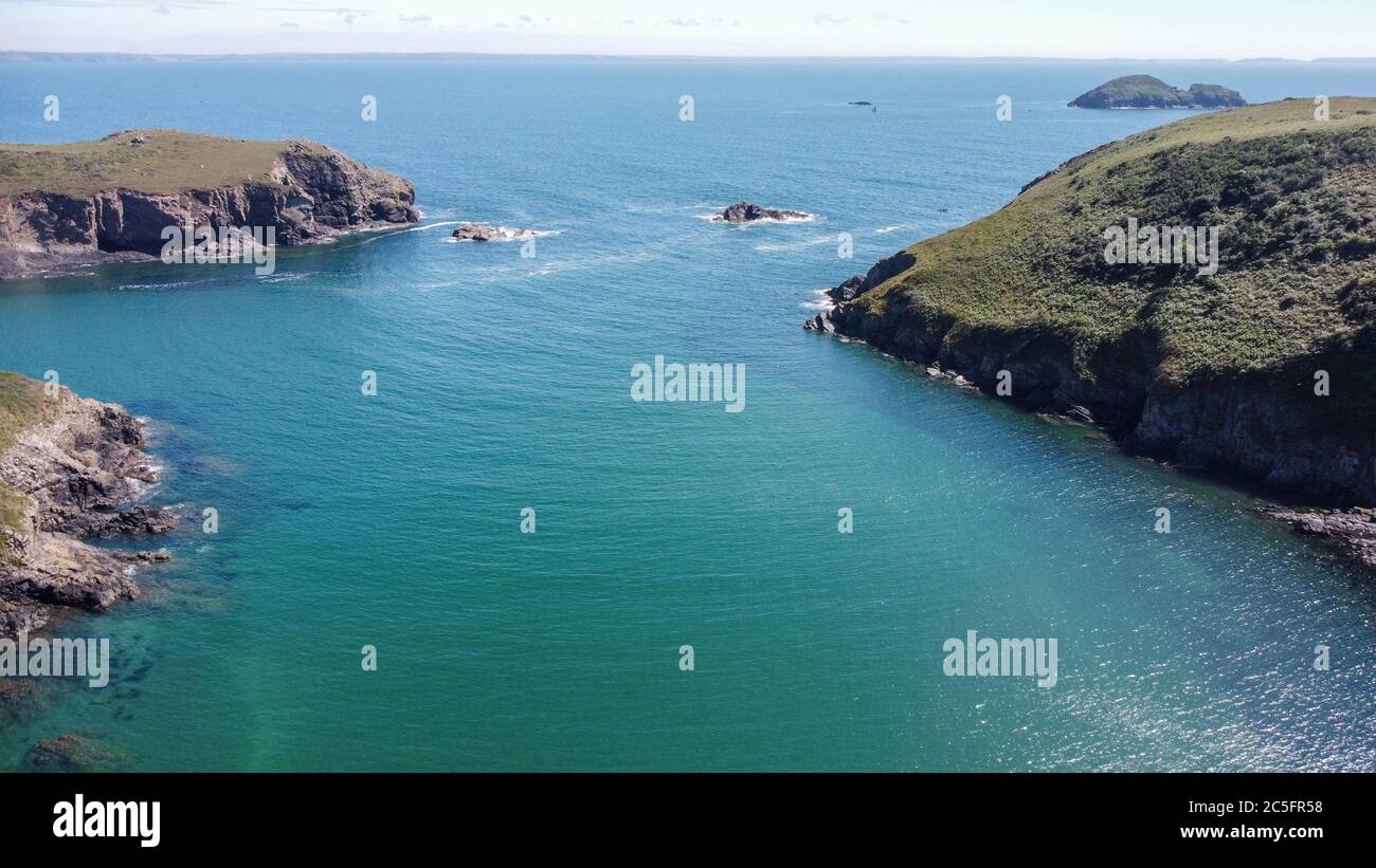 Aerial view of Solva harbour at high tide. Solva Pembrokeshire Wales UK ...