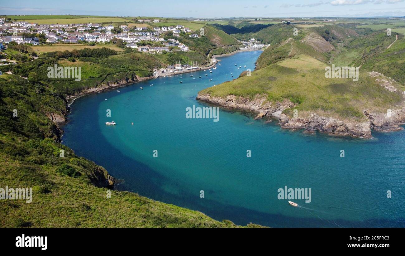 Aerial view of Solva harbour at high tide. Solva Pembrokeshire Wales UK ...