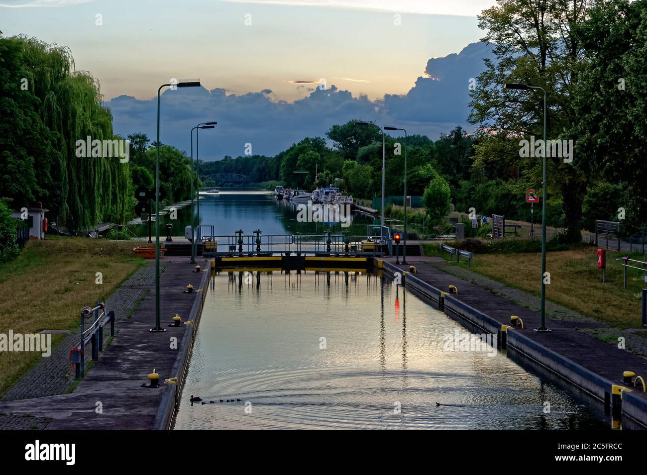 Sunset at Limmer Schleuse by Continental Limmer Stock Photo - Alamy