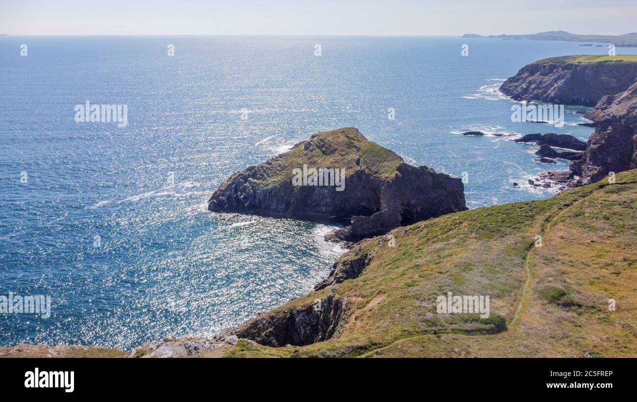 Aerial view of Solva harbour at high tide. Solva Pembrokeshire Wales UK ...