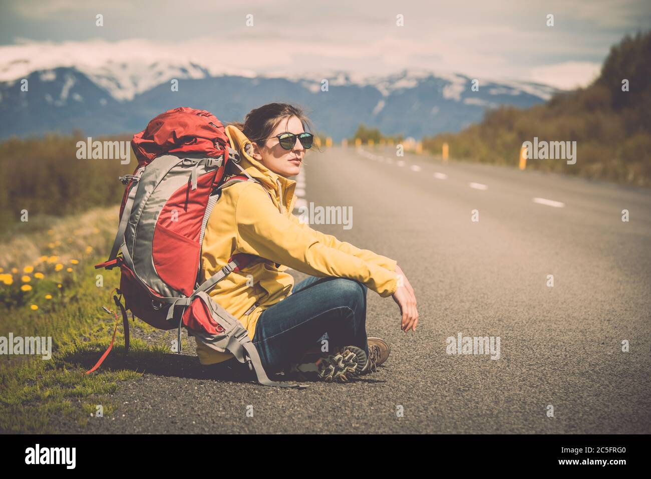 Female backpacker tourist in Icleand ready for adventure Stock Photo ...