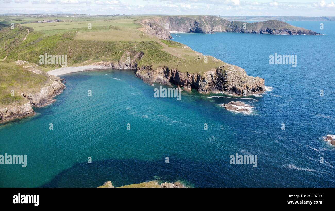 Aerial view of Solva harbour at high tide. Solva Pembrokeshire Wales UK ...
