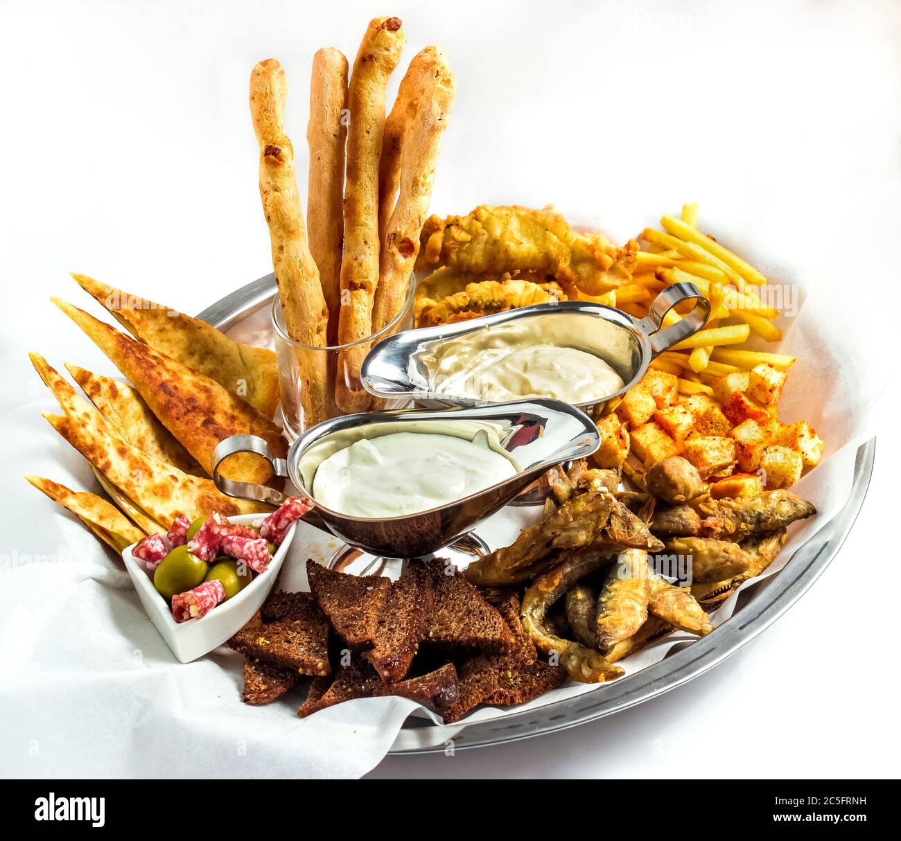 Large plate a wide selection snacks for beer served Stock Photo - Alamy